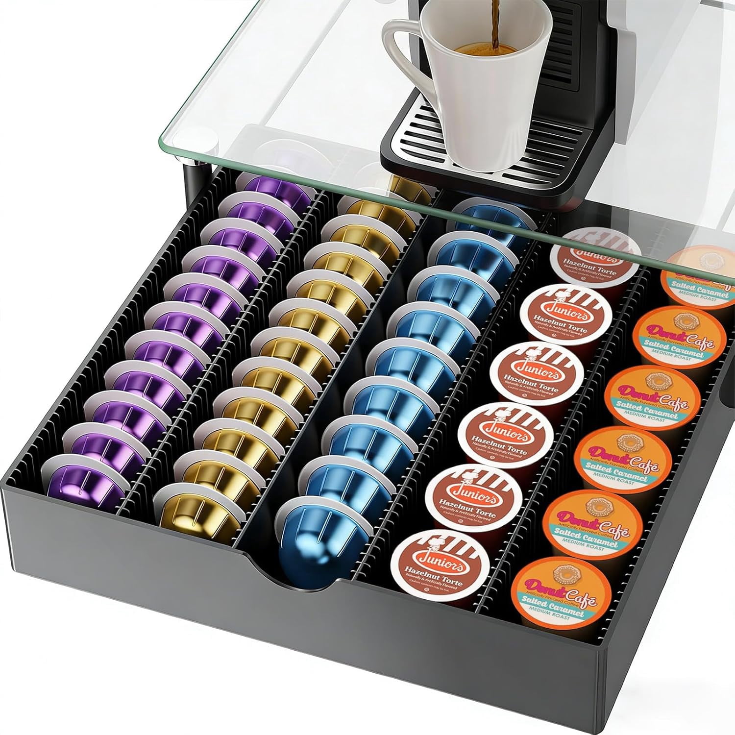Crystal Tempered Glass Vertuo Pod Holder Drawer, Compatible with ...