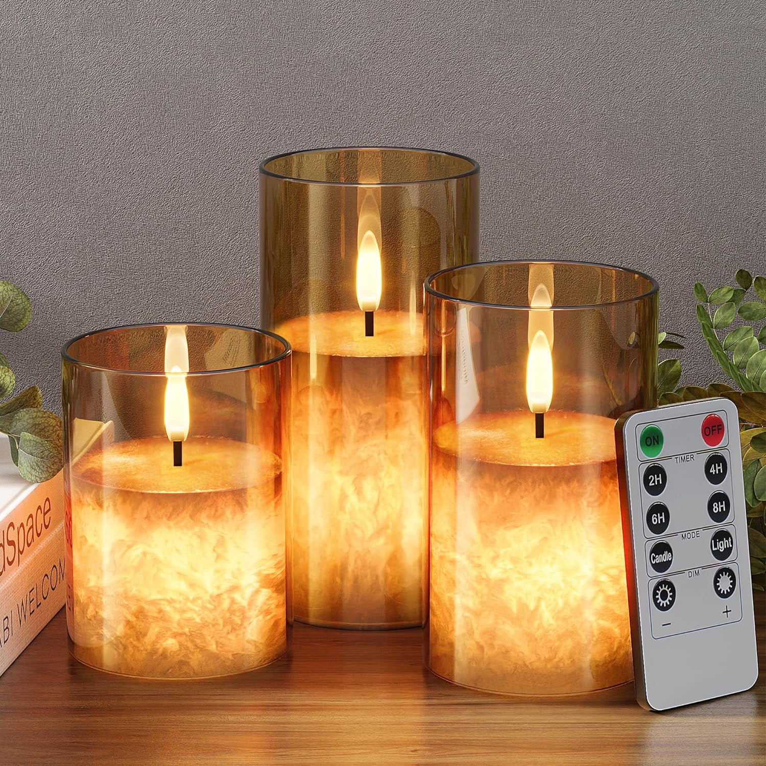 Crystal Texture Design Flickering Flameless Candles With Remote & Timer ...
