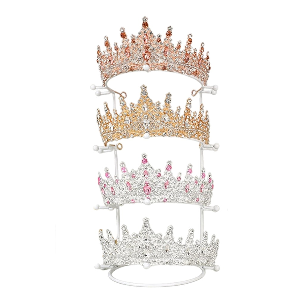 Crystal Tiara Crown Headband Display Rack Gold/White Metal Princess ...
