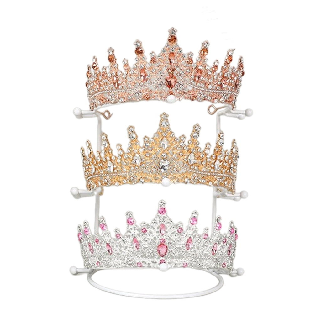 Crystal Tiara Crown Headband Display Rack Gold/White Metal Princess ...