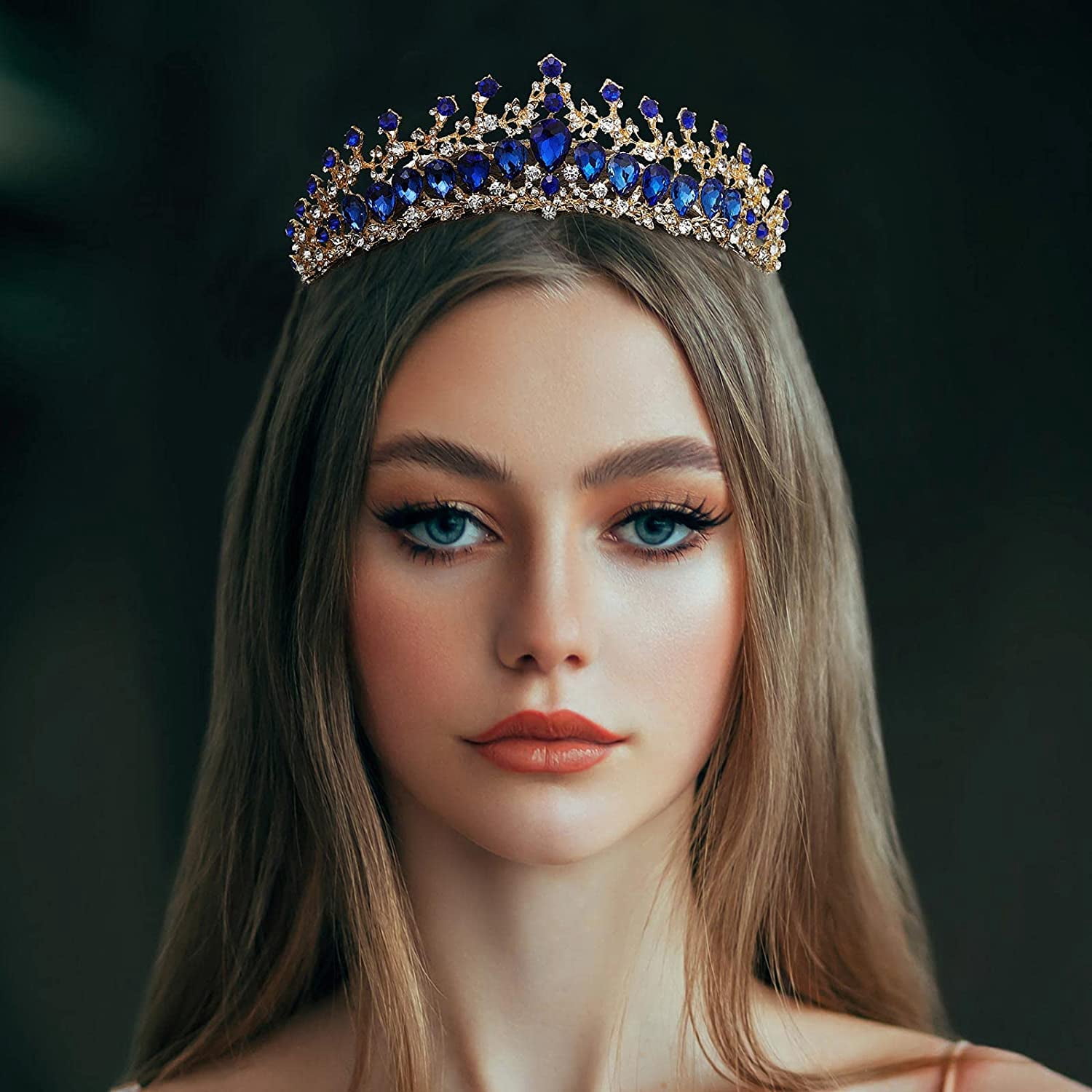 Crystal Tiara for Women Blue Rhinestone Crown - Jeweled Princess Tiaras ...