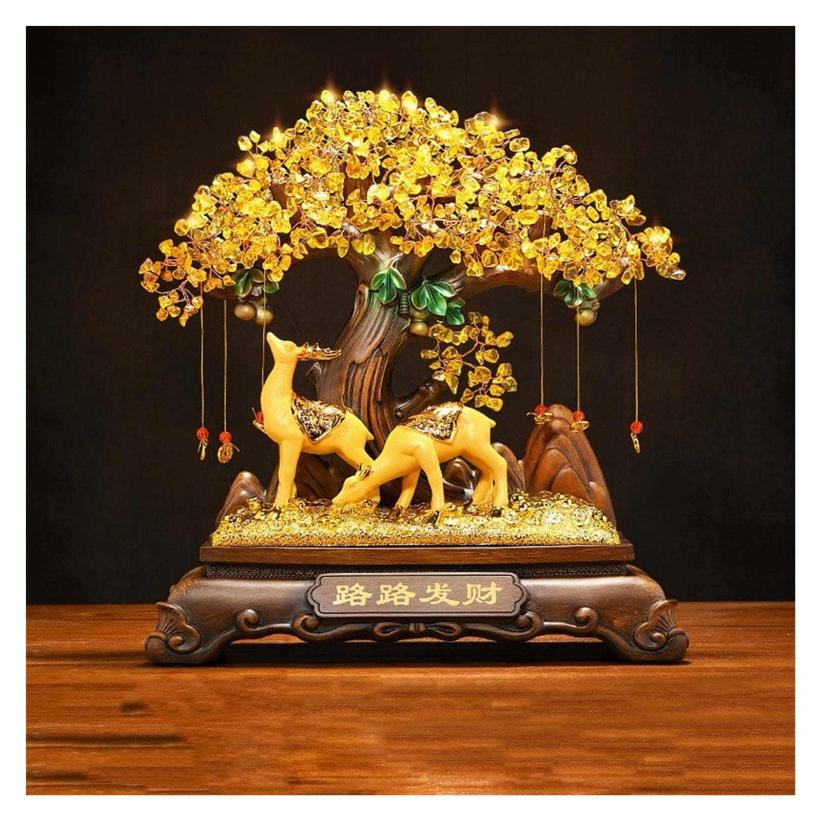Crystal Tree Lucky Deer Money Tree Feng Shui Bonsai for Fortune Money ...
