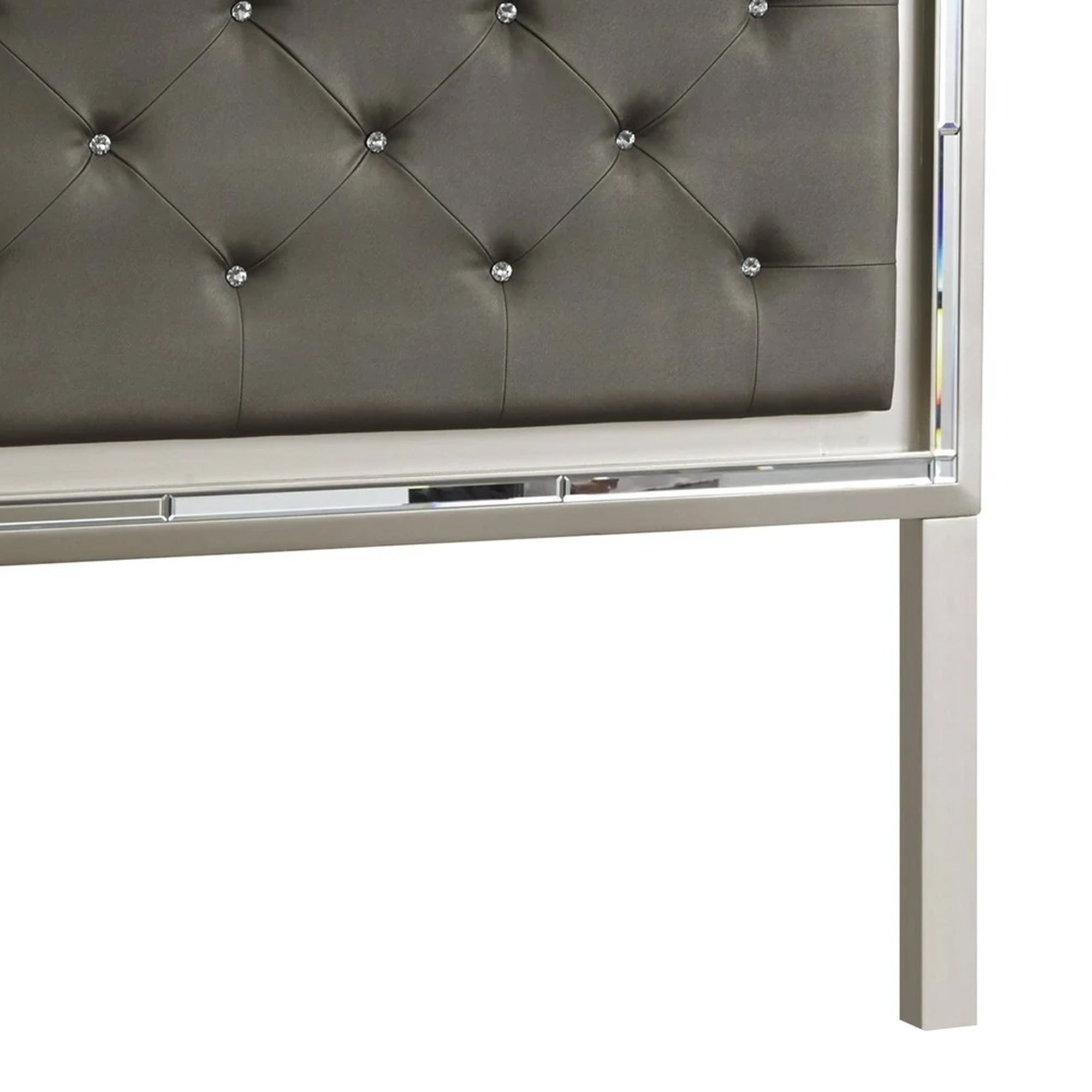 Crystal Tufted Leatherette Full Panel Headboard, Gray And Silver ...