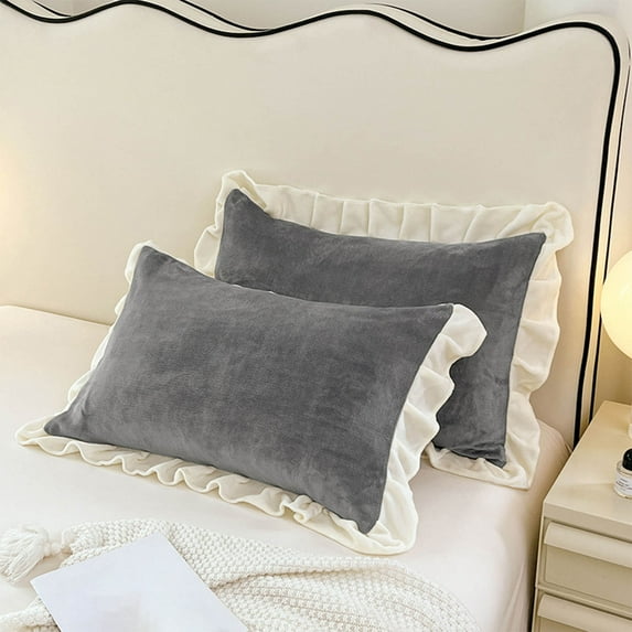 Crystal Velvet Winter Pillowcase Set | Solid Color Lace Trim | Soft ...