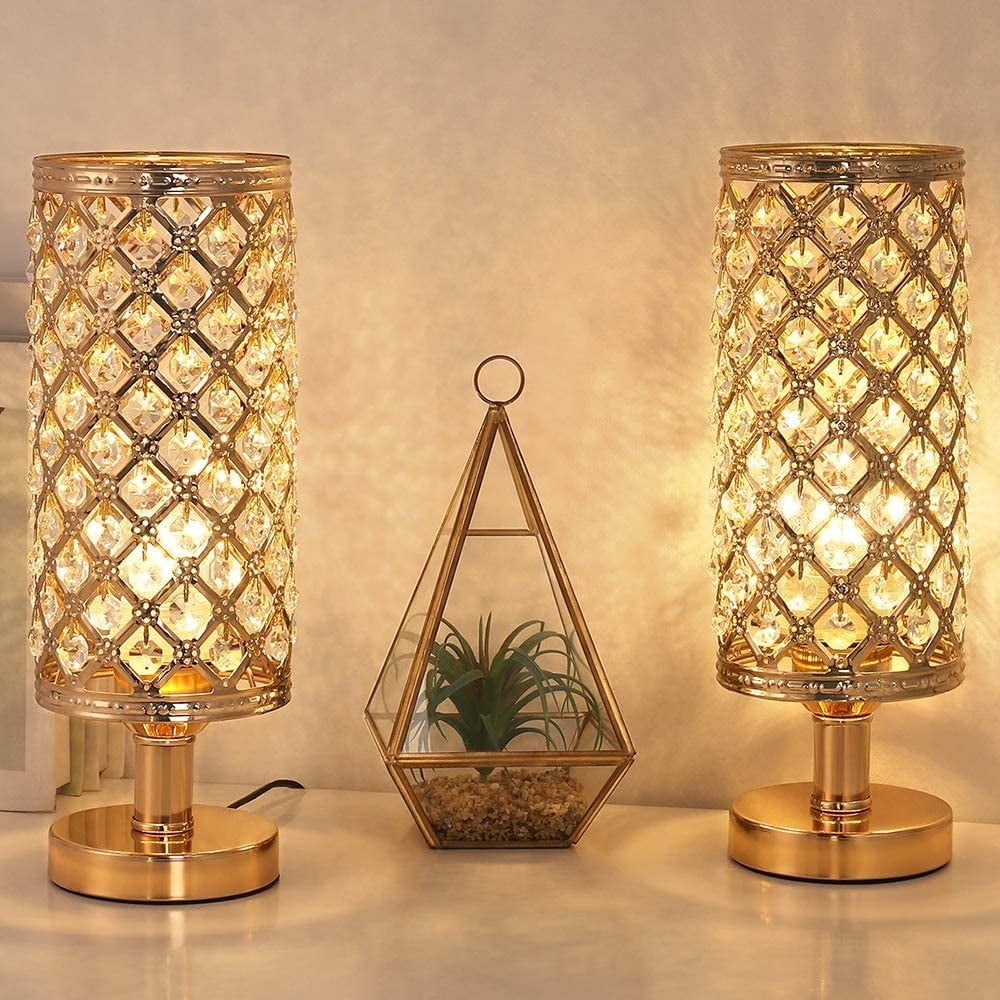 Crystal Vintage Gold Table Lamp with Clear Crystal Beads Metal Base ...