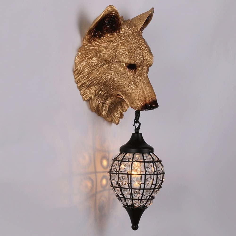 Crystal Wall Sconce Lamp Retro Industrial Style Wolf Head Wall Light E27 Resin - Personality Bar ...