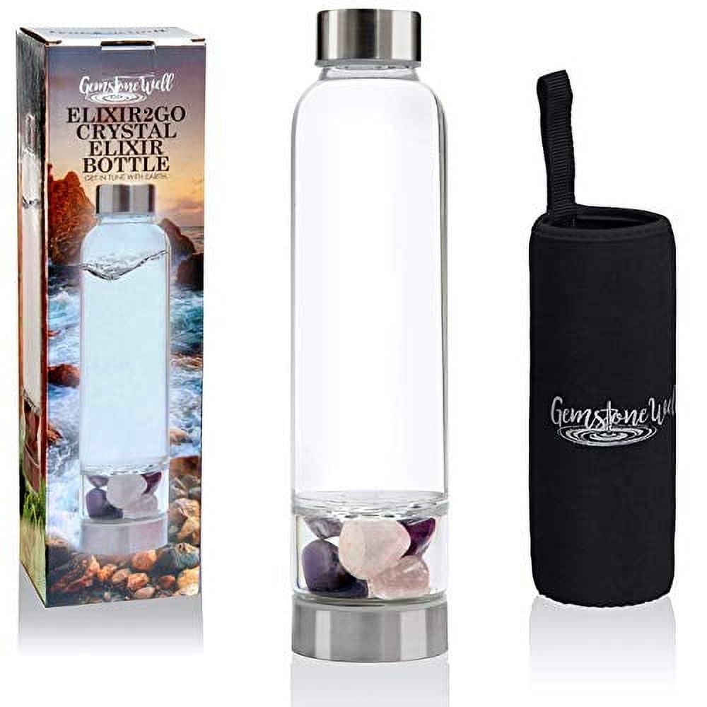 Crystal Water Bottle Elixir Set | Includes Authentic Amethyst & Clear Quartz Crystals And ...