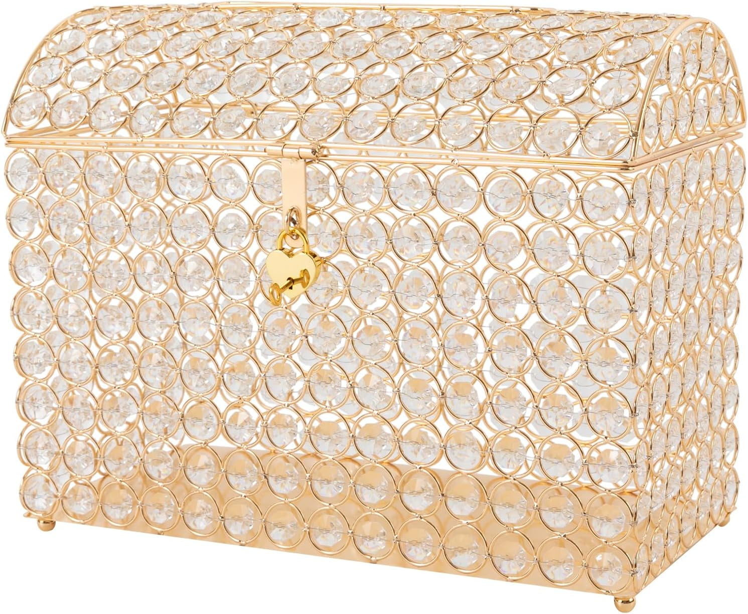 Crystal Wedding Card Box With Heart Lock, Gold Crystal Treasure Chest ...