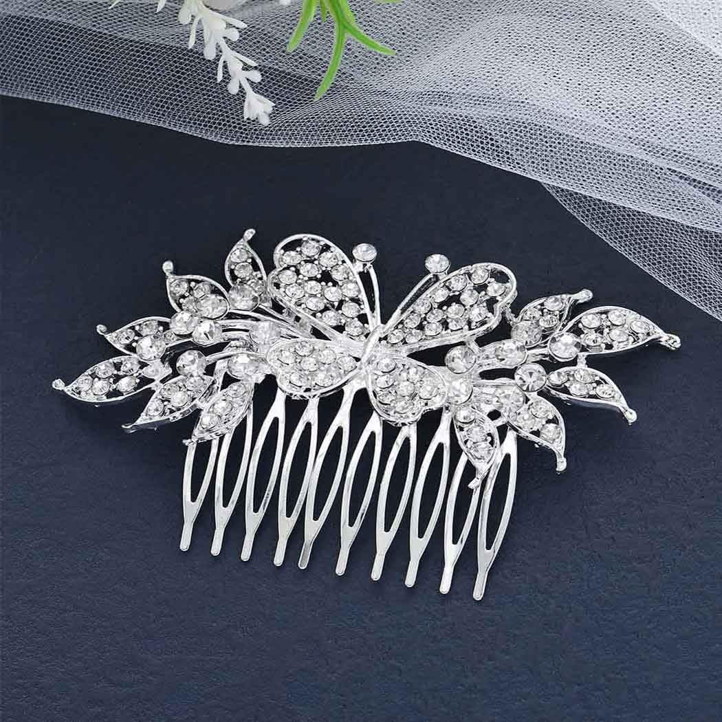 Crystal Wedding Hair Comb Rhinestone Bride headpiece Silver Butterfly ...