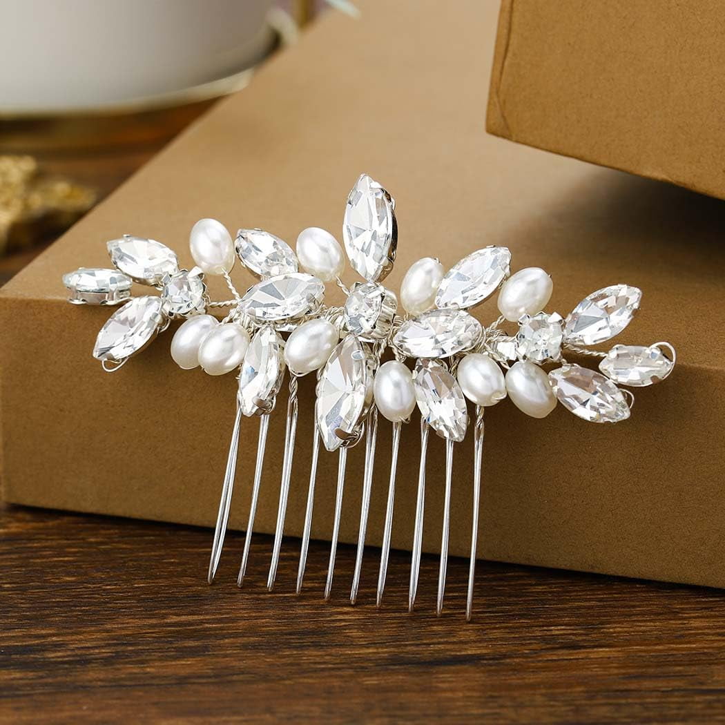 Crystal Wedding Hair Comb Rhinestone Headpieces Leaf Bride Hair Pieces ...