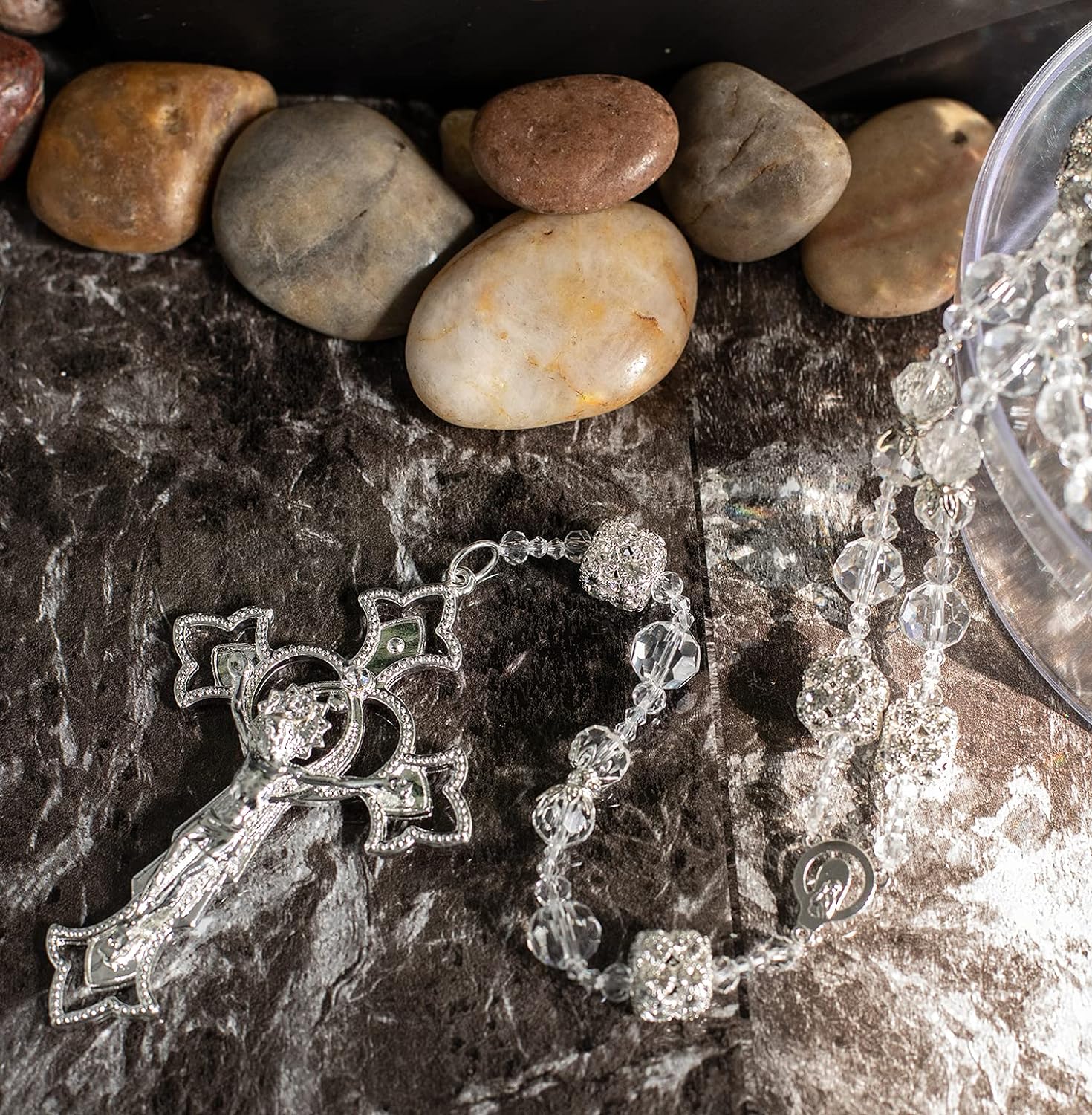 Crystal Wedding Rosary Lasso Silver Plated Accents Round Cut Crystal ...