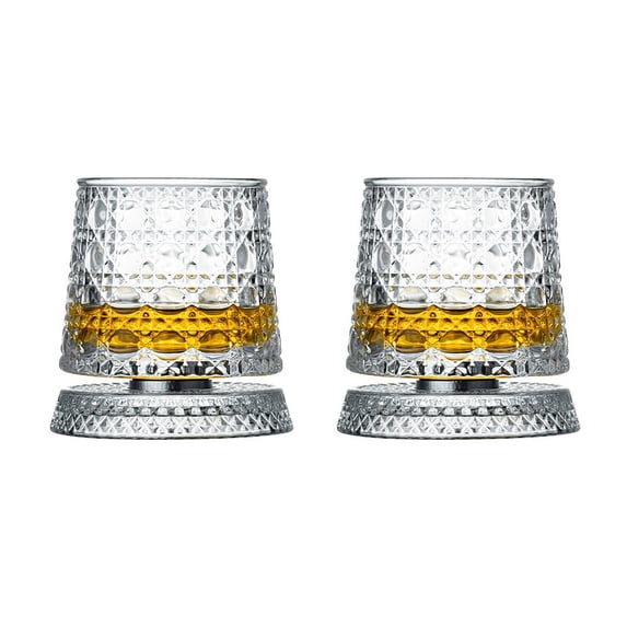 Crystal Whiskey Glasses, 2 Pcs Rotating Tumblers with Stress Relief ...