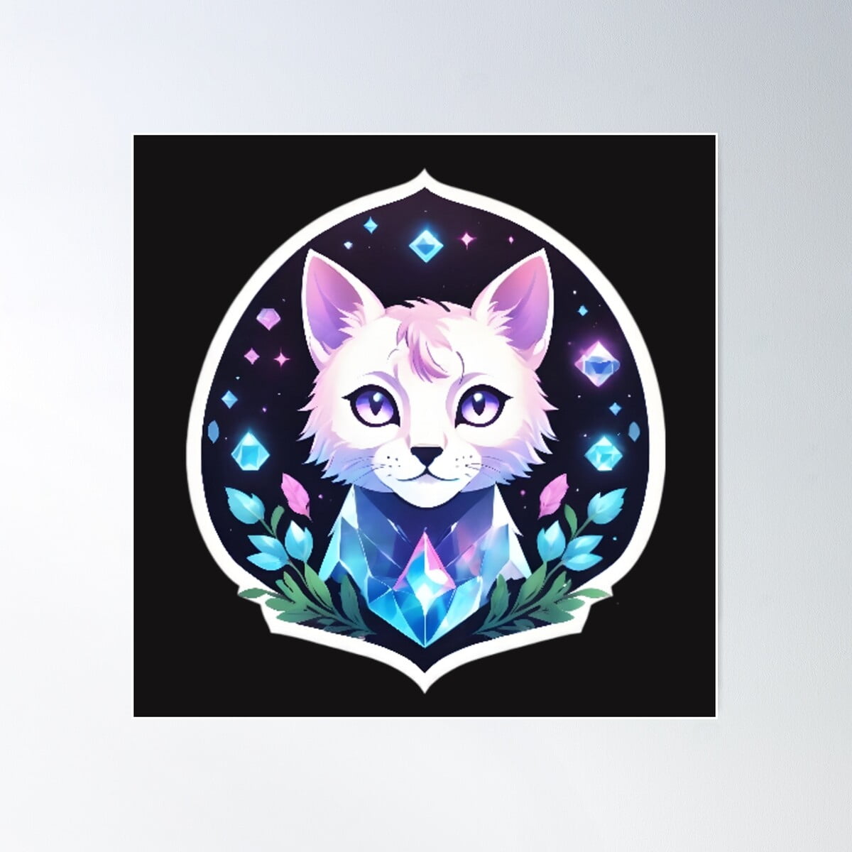 Crystal White Cat Poster Wall Art, Modern Wall Decor For Living Room ...