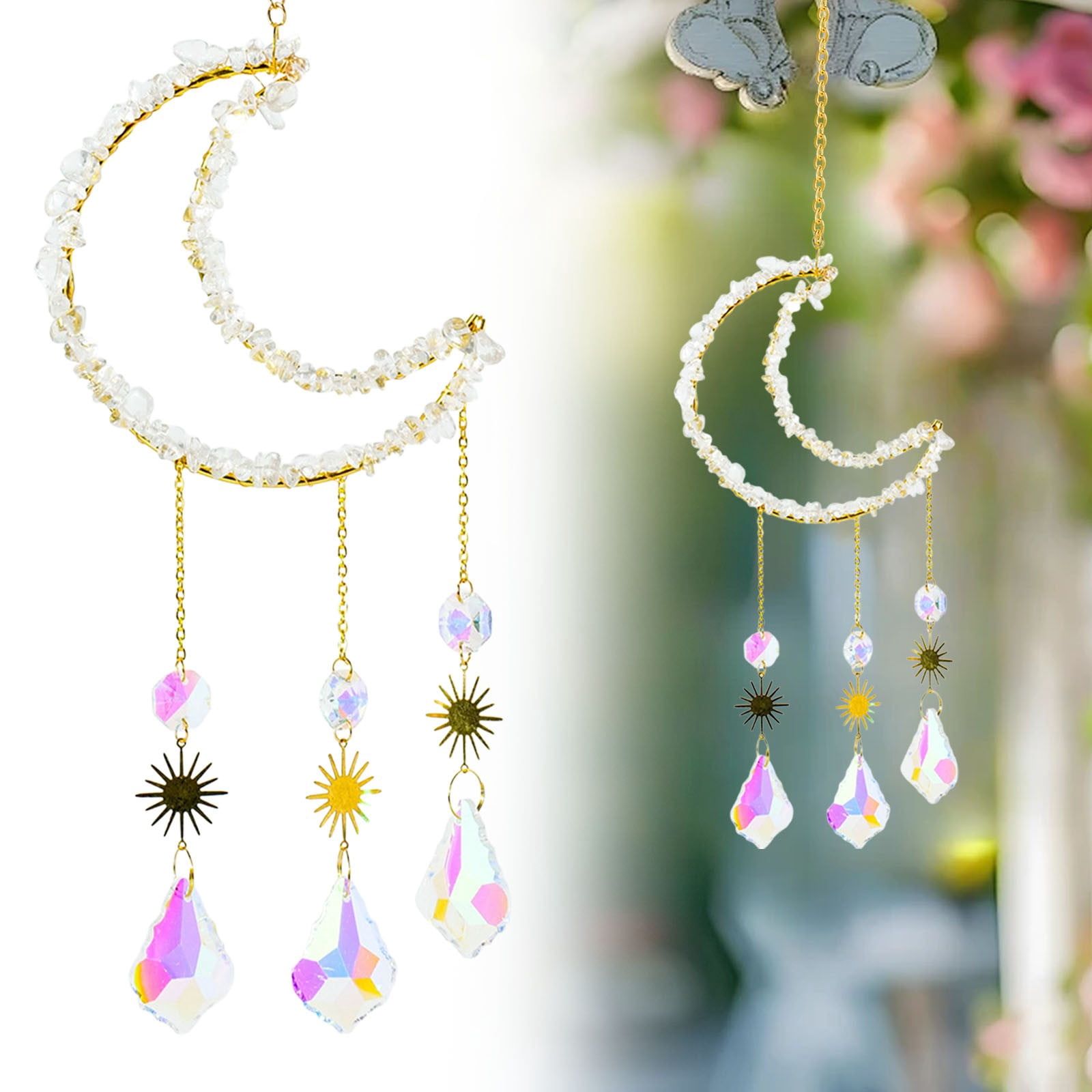 Crystal Wind Chime, Handwoven Wind Catcher, Sun and Moon Crystal Tree ...
