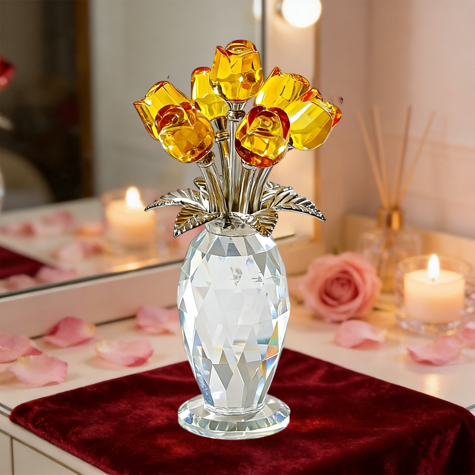Crystal Yellow Rose Bouquet Figurines Gifts for Her Glass Purple ...