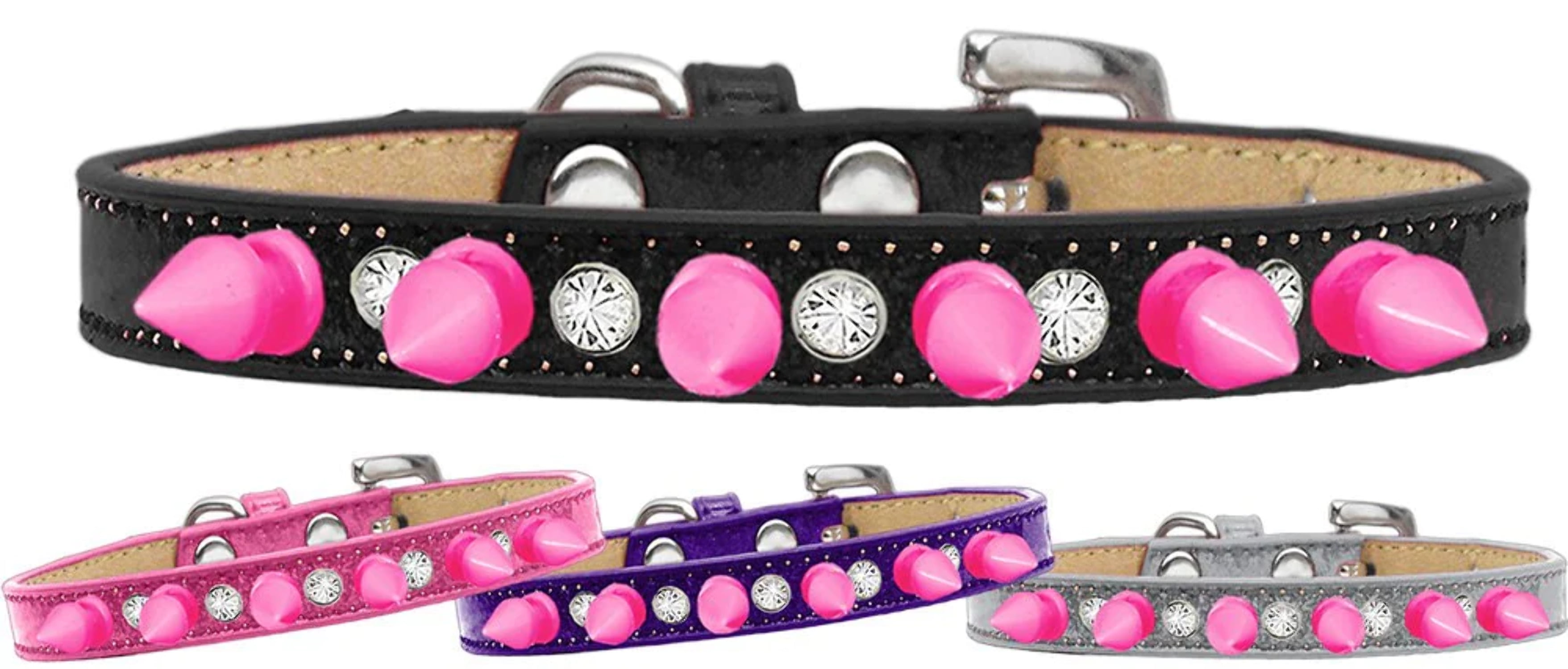 Dog, Puppy and Pet Ice Cream Collar, "Clear Crystal Bright Pink Spikes ...
