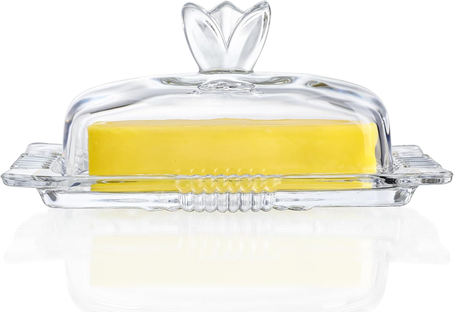 Crystal Lid Butter Dish, 8" Classic Glass Two-Piece Butter Dish with ...