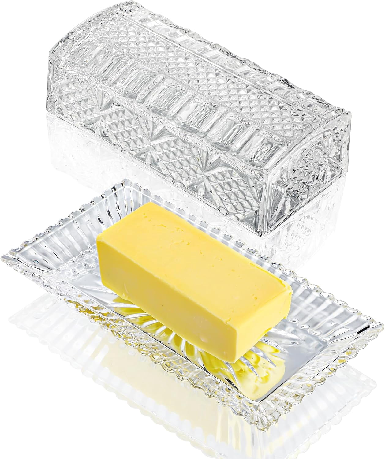 Crystal Lid Butter Dish, 8" Classic Glass Two-Piece Butter Dish with ...