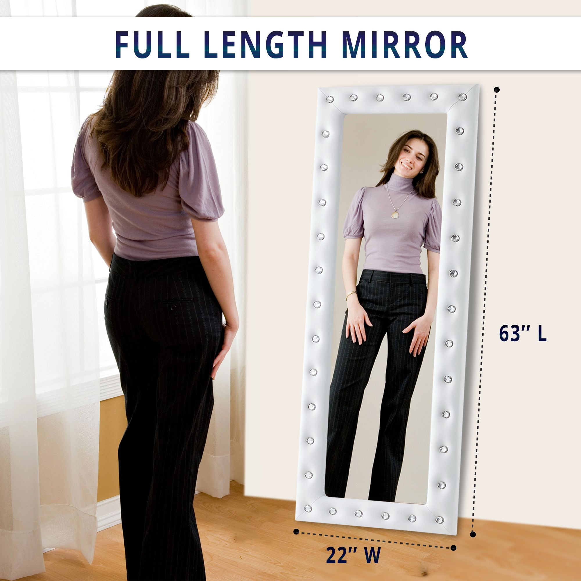 Crystal tufted Full length Mirror, Floor Mirror, Full Body Mirror for ...