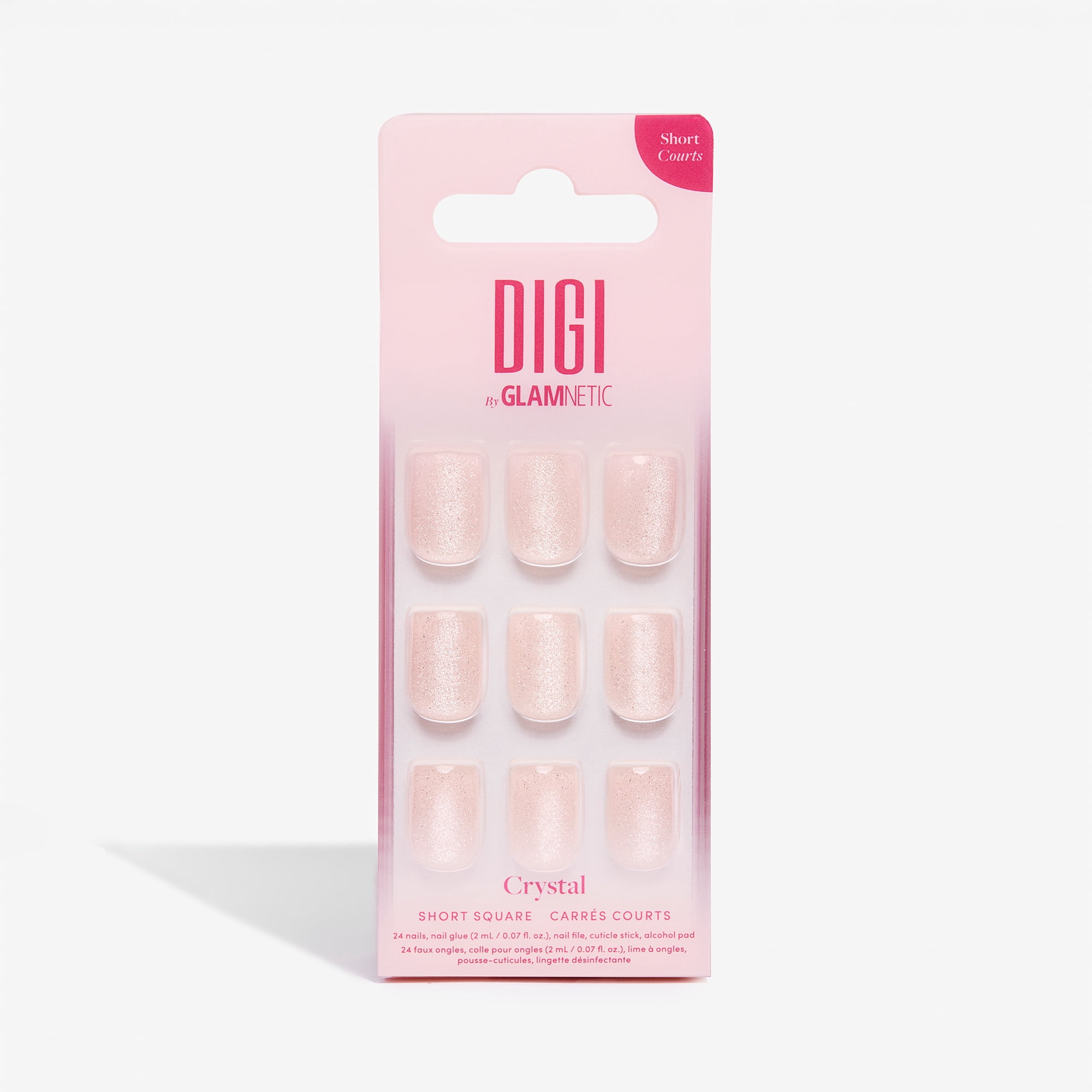 DIGI by Glamnetic Short Square Artificial Press-on Nails, Crystal, 24 ...