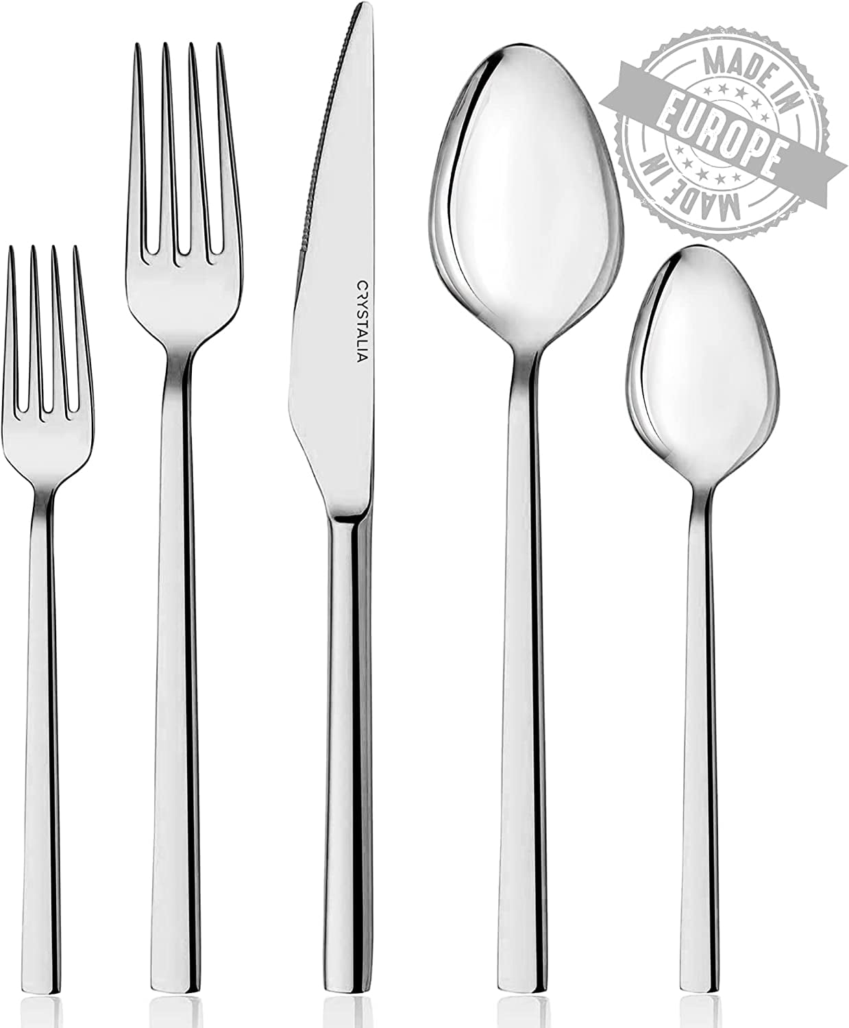 Crystalia 20-Piece Silverware Set, 18/10 Stainless Steel Flatware Set ...