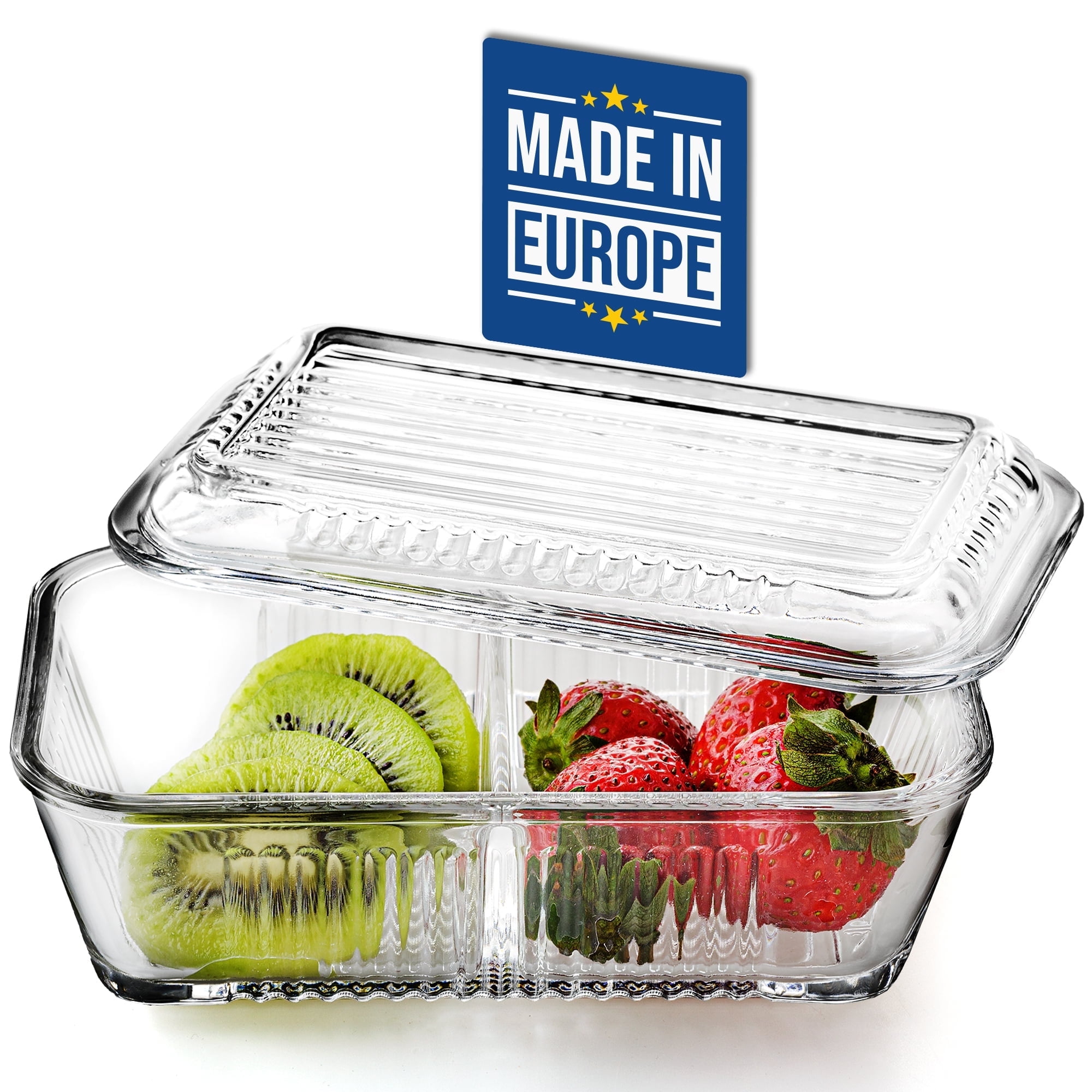 Crystalia Double-Compartment Glass Food Container with Lid, 13.7 oz ...