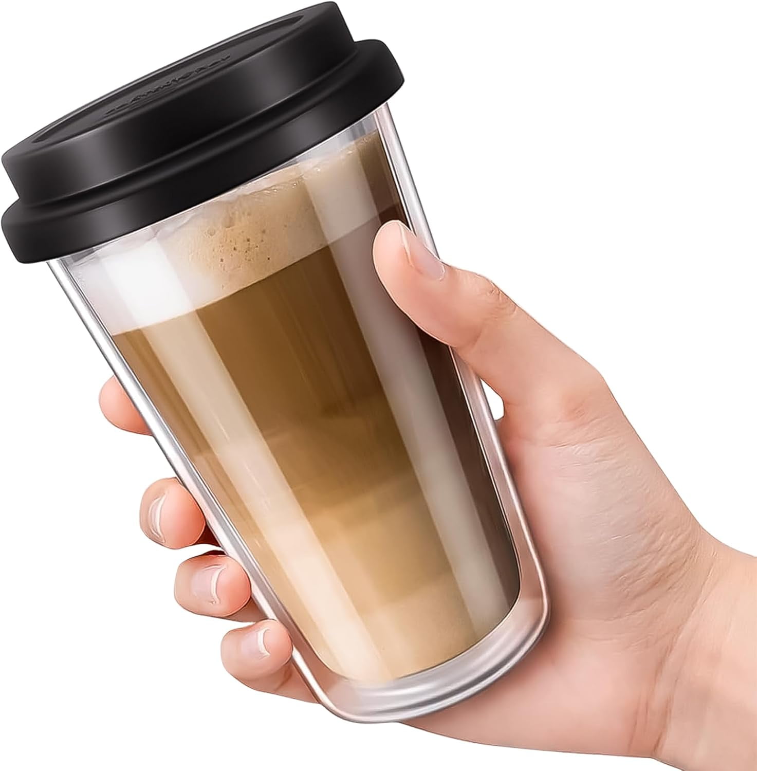 Crystalia Double Walled Coffee Mug with Lid, Reusable Coffee Cups with ...