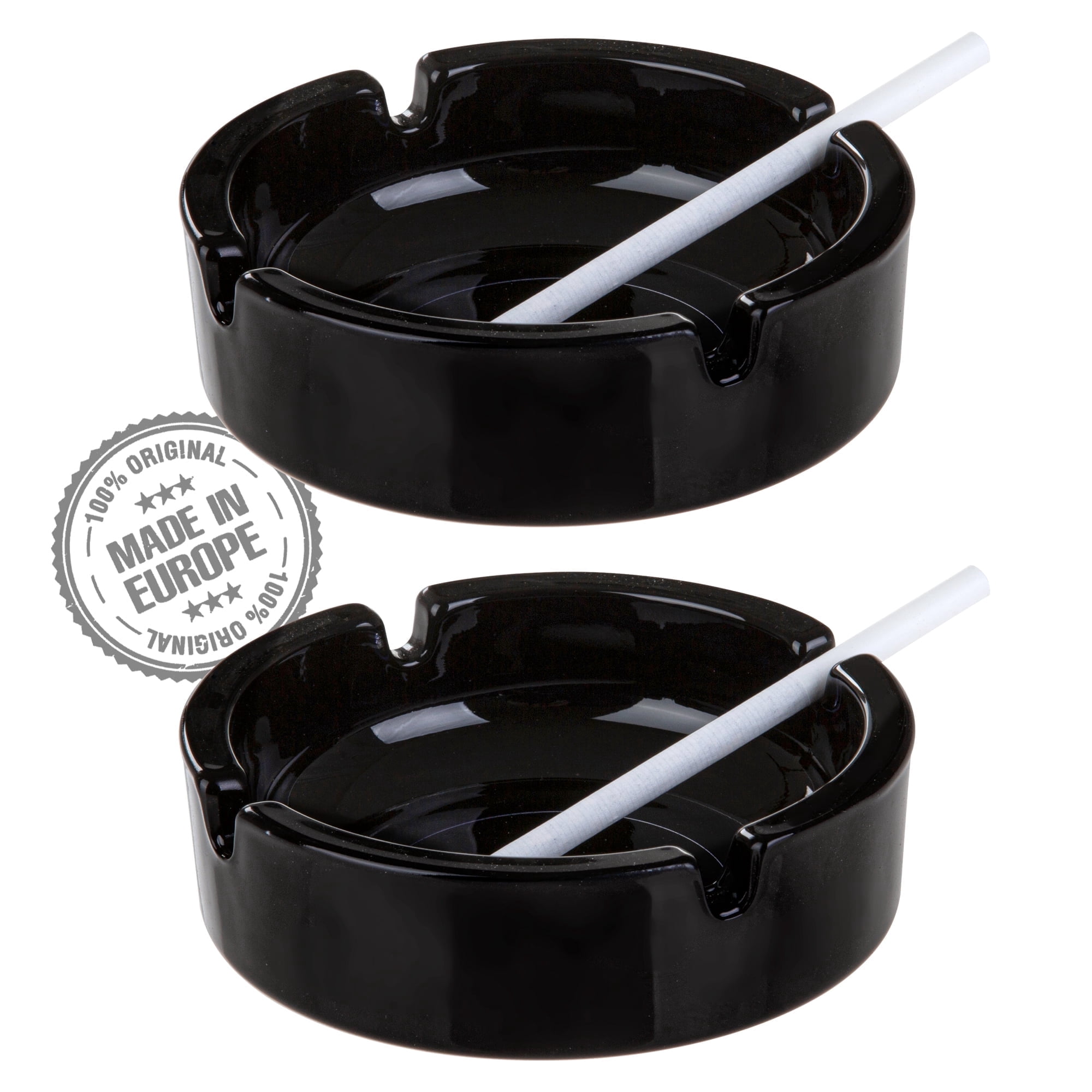 Crystalia Glass Ashtrays for Cigarettes & Cigars, Round Black Crystal ...