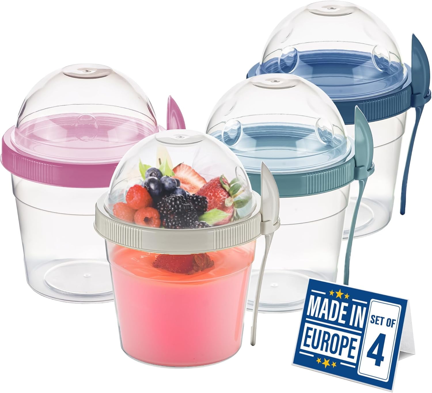 Crystalia Reusable Yogurt Parfait Cups with Leak-Proof Lids, On the Go ...