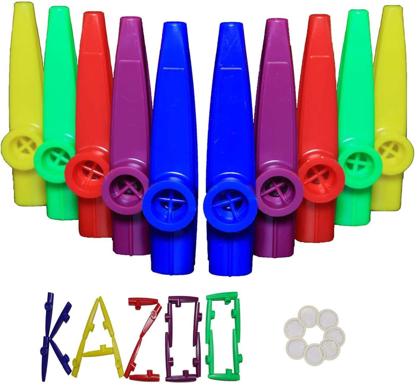 Crystaljun 20Pcs Plastic Kazoos With 20Pcs Kazoo Flute Diaphragms,Multi ...