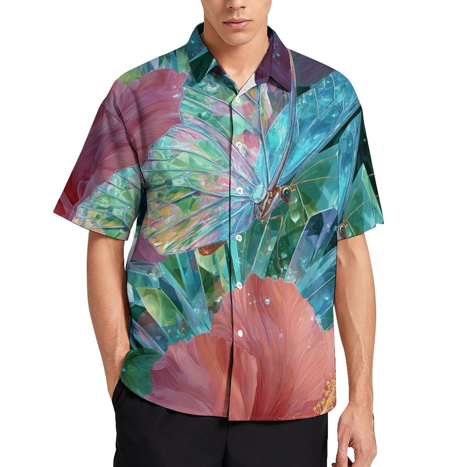 Crystalline Butterfly Hibiscus Jewel Fantasy Art Men's Shirts Short ...