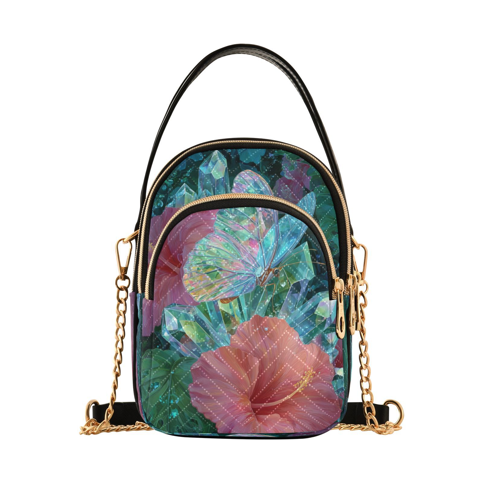 Crystalline butterfly hibiscus jewel fantasy art Quilted Crossbody ...