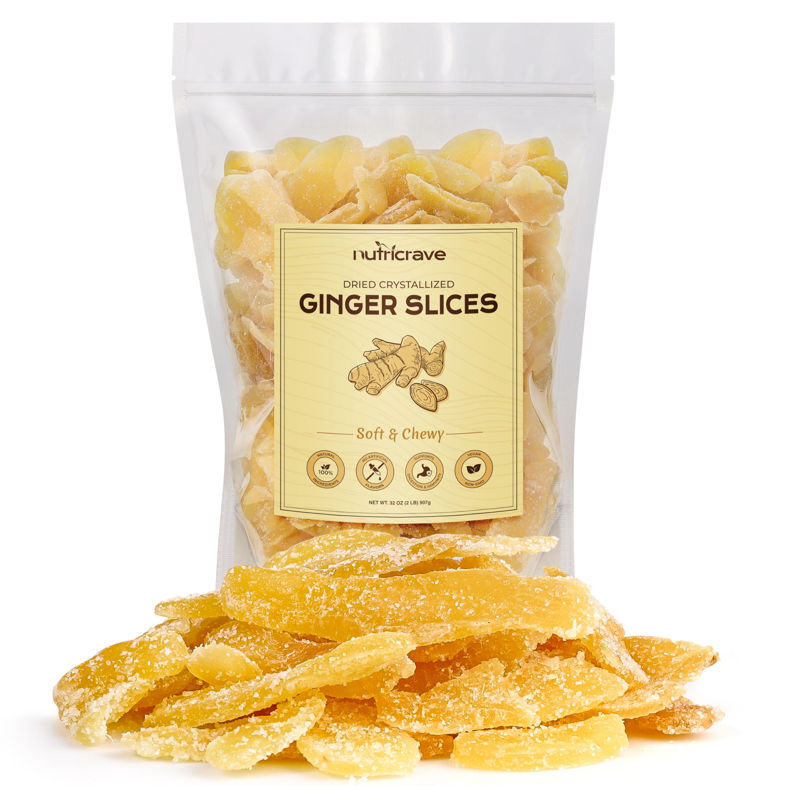Crystallized Ginger Slices - KEF28 2lb Bag Candied Ginger Snack for ...
