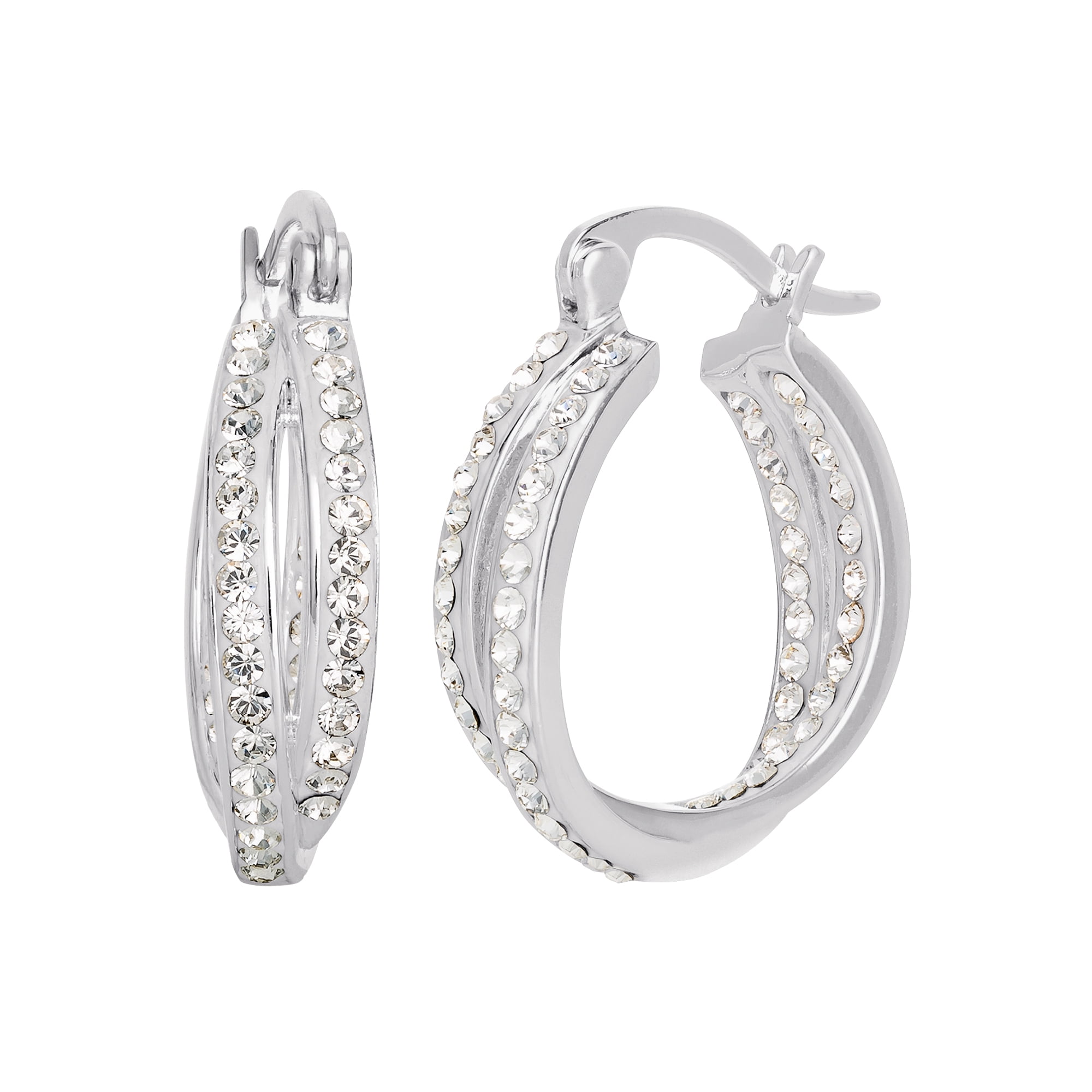 Crystalogy Women's Silver Plated Crystal Inside Out Hoop Earrings - Walmart.com