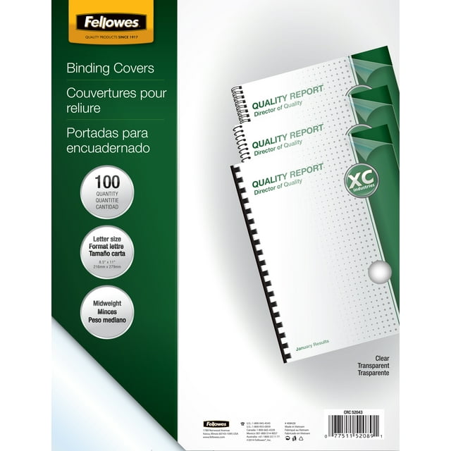 Fellowes Presentation Binder - Crystals Clear PVC Binding Sheet Covers ...