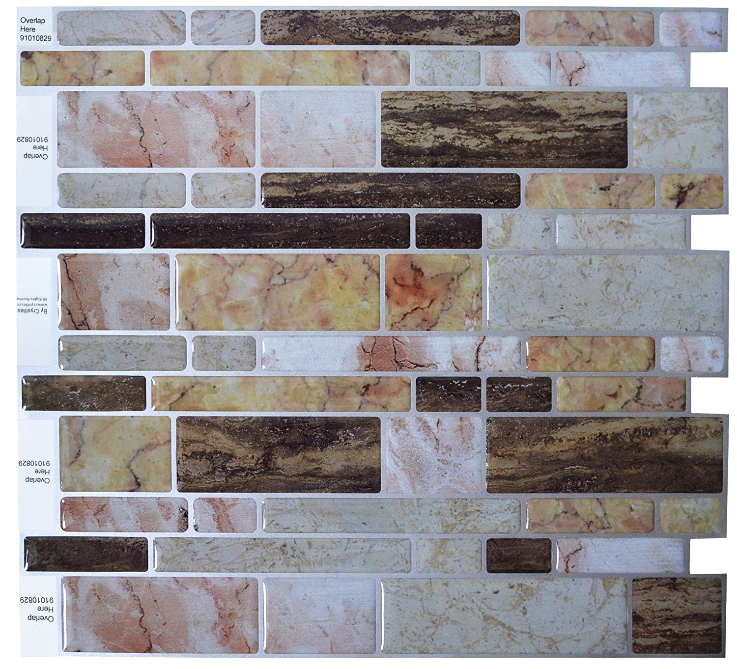 Crystiles Multi-color marbles 10 in. x 10 in. Peel and Stick Vinyl Wall ...