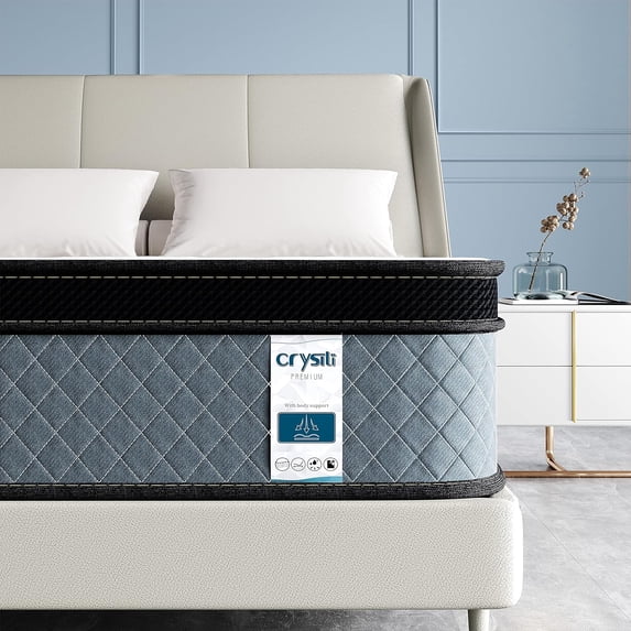 Crystli 10-Inch Queen Hybrid Mattress, Innerspring & Memory Foam, Boxed ...