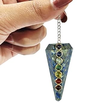 Crystu Natural Lapis Lazuli Dowser 7 Chakra Pendulum, 6 / Six Faceted Crystal Stone Dowser ...