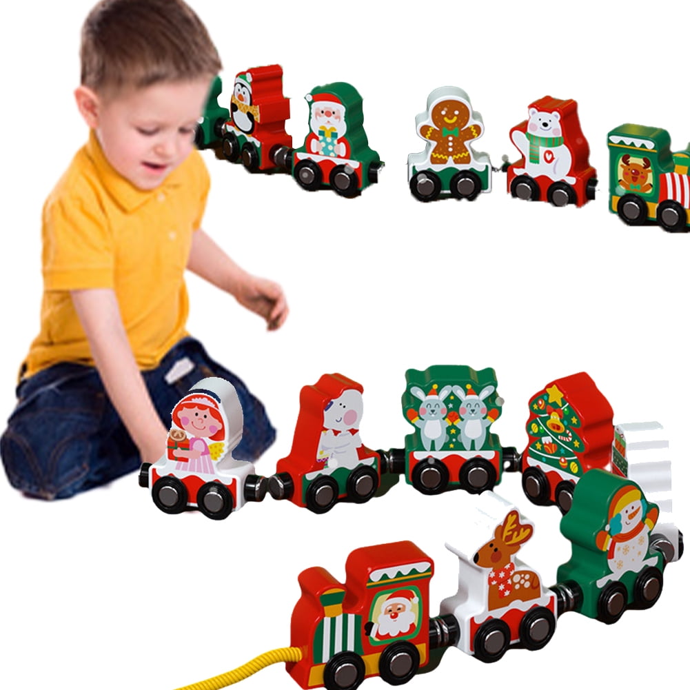 Cschome Magnetic Christmas Train Set Toys Toddler Kids Wooden Toys ...