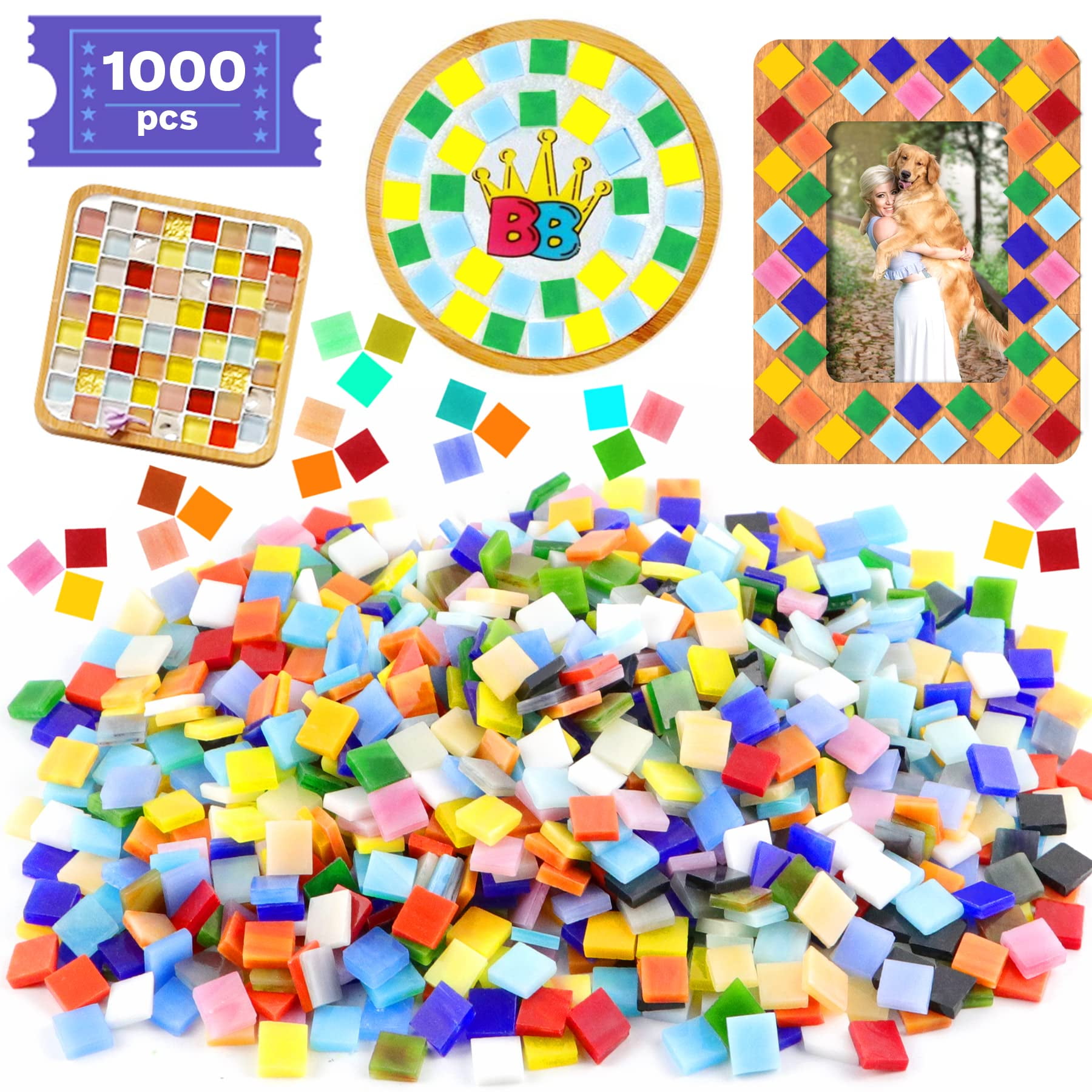 Csdtylh 1000 Pcs Mosaic Tiles, Glass Mosaic Tiles for Crafts Bulk ...