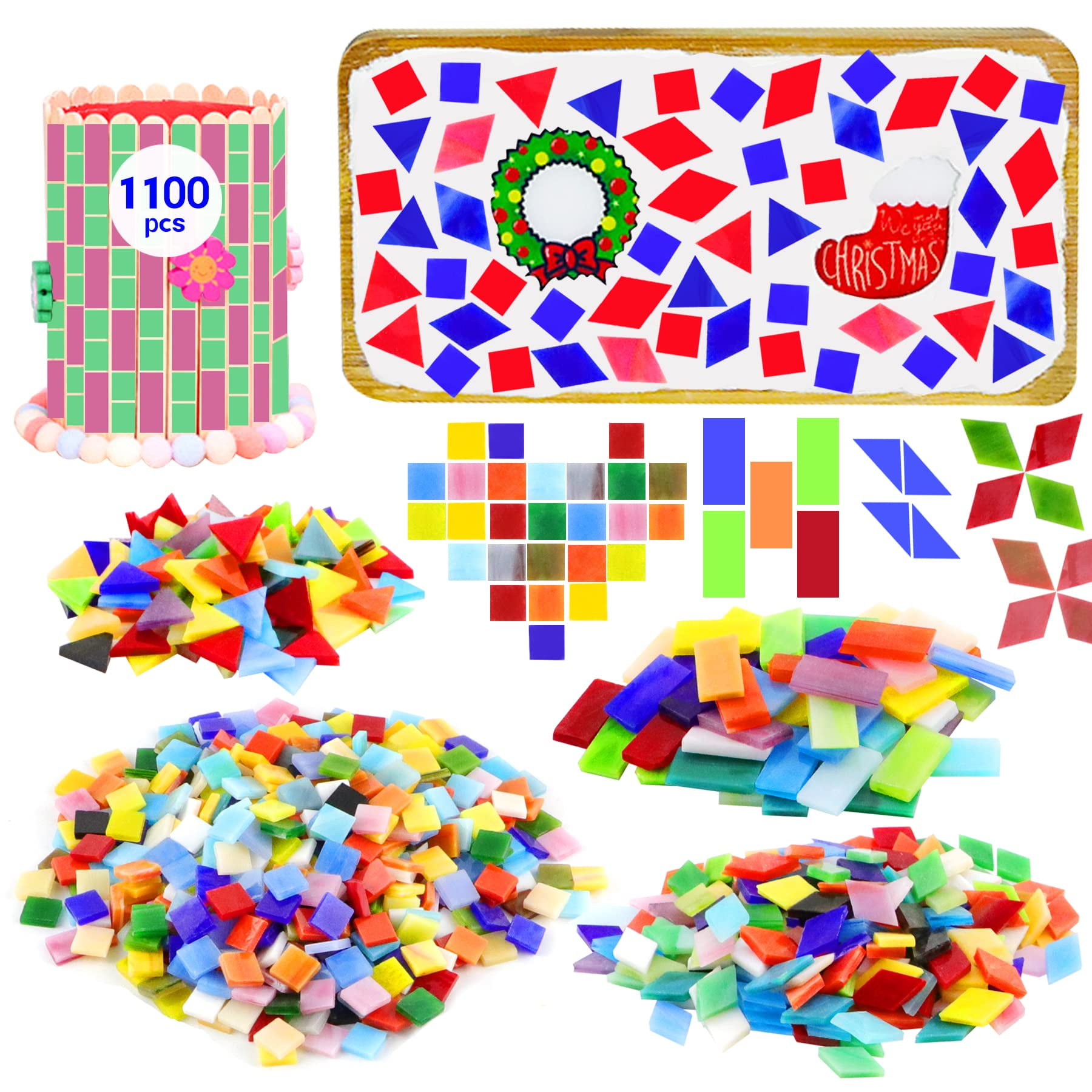 Csdtylh 1100 Pcs Mosaic Tiles, Glass Mosaic Tiles for Crafts Bulk ...