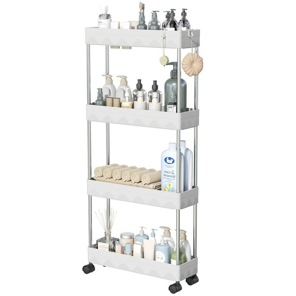 4 Tier Black Slim Storage Cart, Shelving Unit for Small Space, Rolling ...