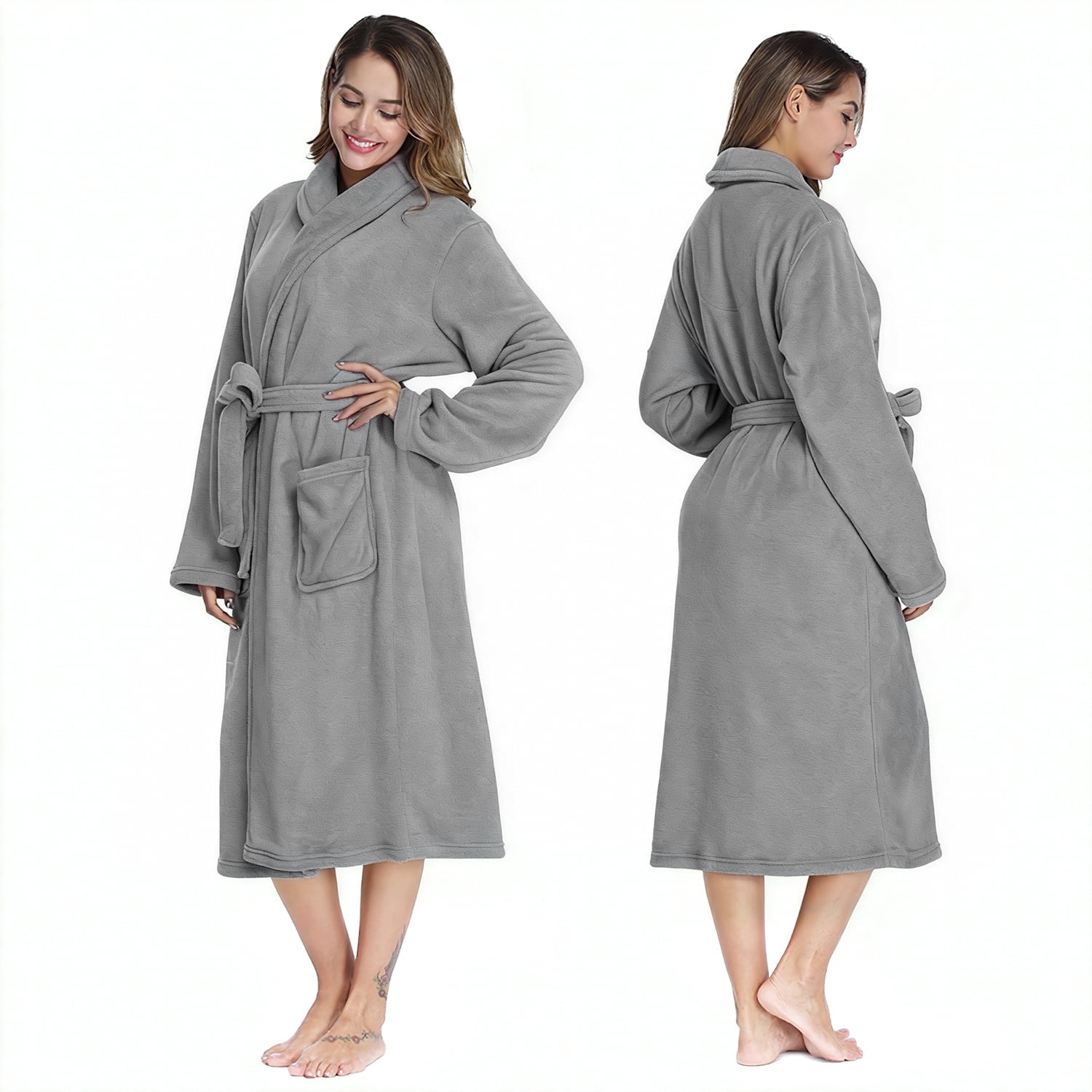 Women’s Fleece Robes, Soft Plush Knee Length Bathrobe with Shawl and ...