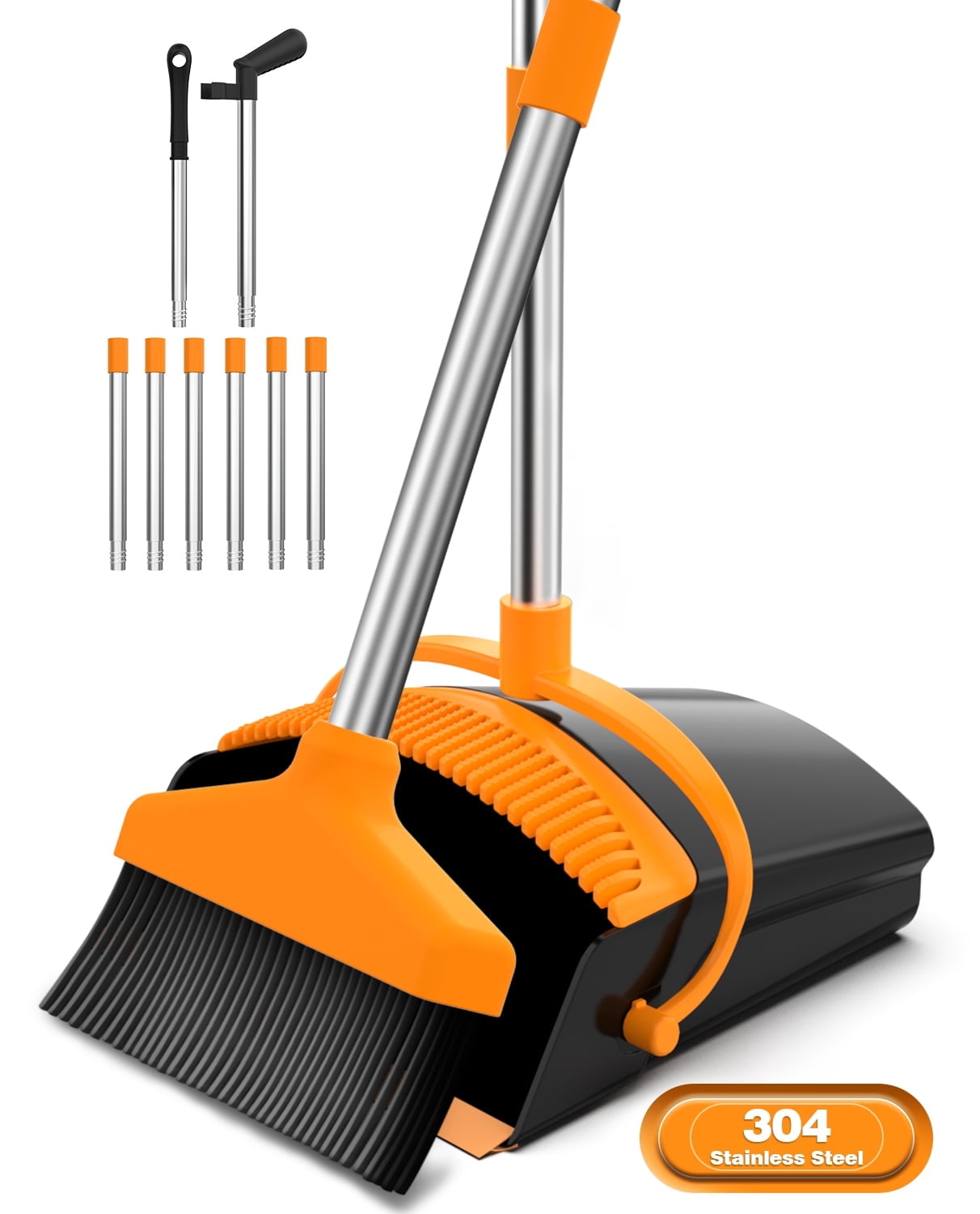 Cshidworld Broom and Dustpan Set, 50'' Long Handle, Self Cleaning ...