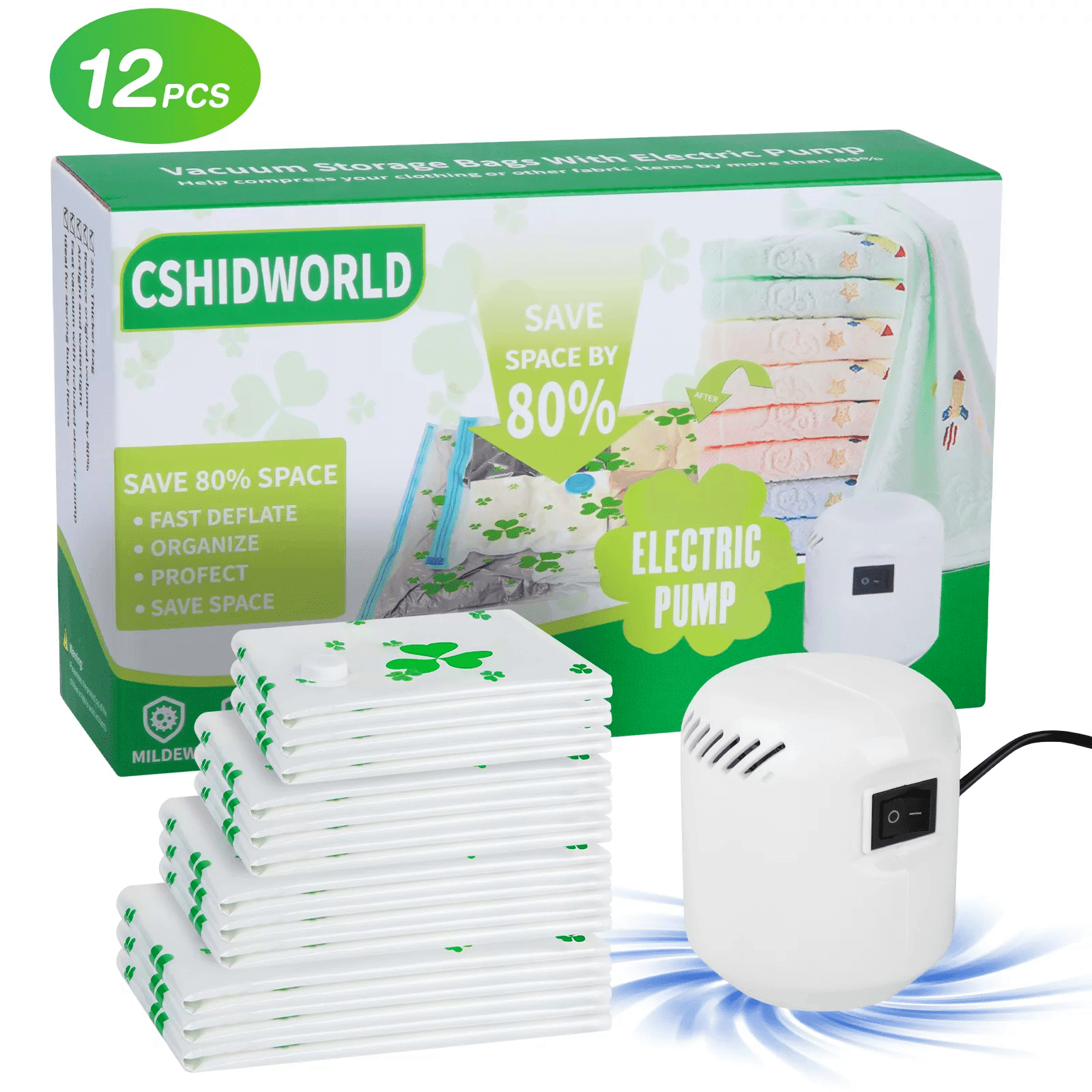 Cshidworld 12 Pack Vacuum Storage Bags with Electric Pump - Variety ...