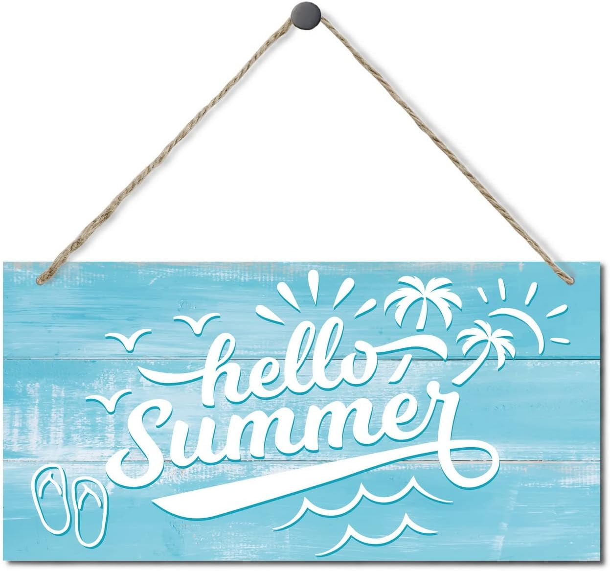 Cskhip Beach Hello Summer Wood Signs Ocean Theme Coastal Wooden Hanging ...