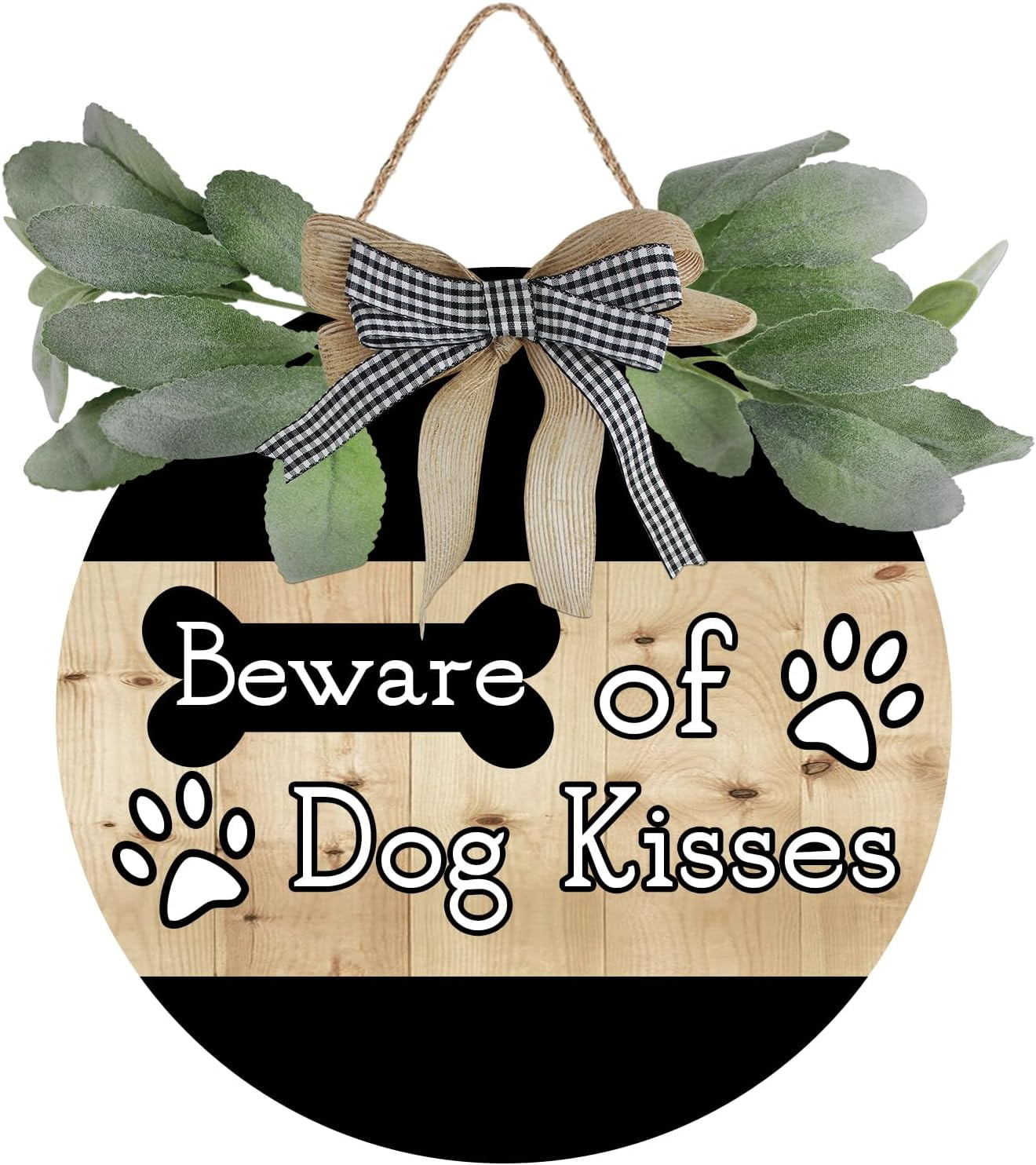 Cskhip Beware Of Dog Kisses Sign Rustic Round Wooden Wreath,Dog Welcome ...