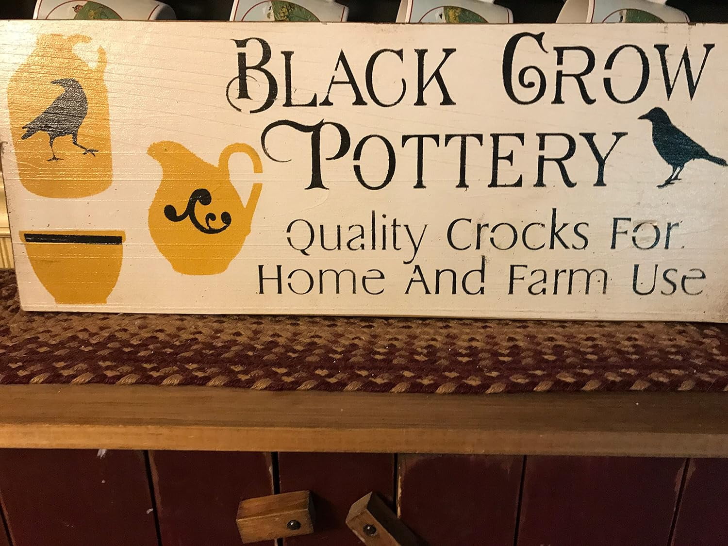 Cskhip Black Crow Pottery Primitive Wood Sign Farmhouse Wall Art Wooden ...