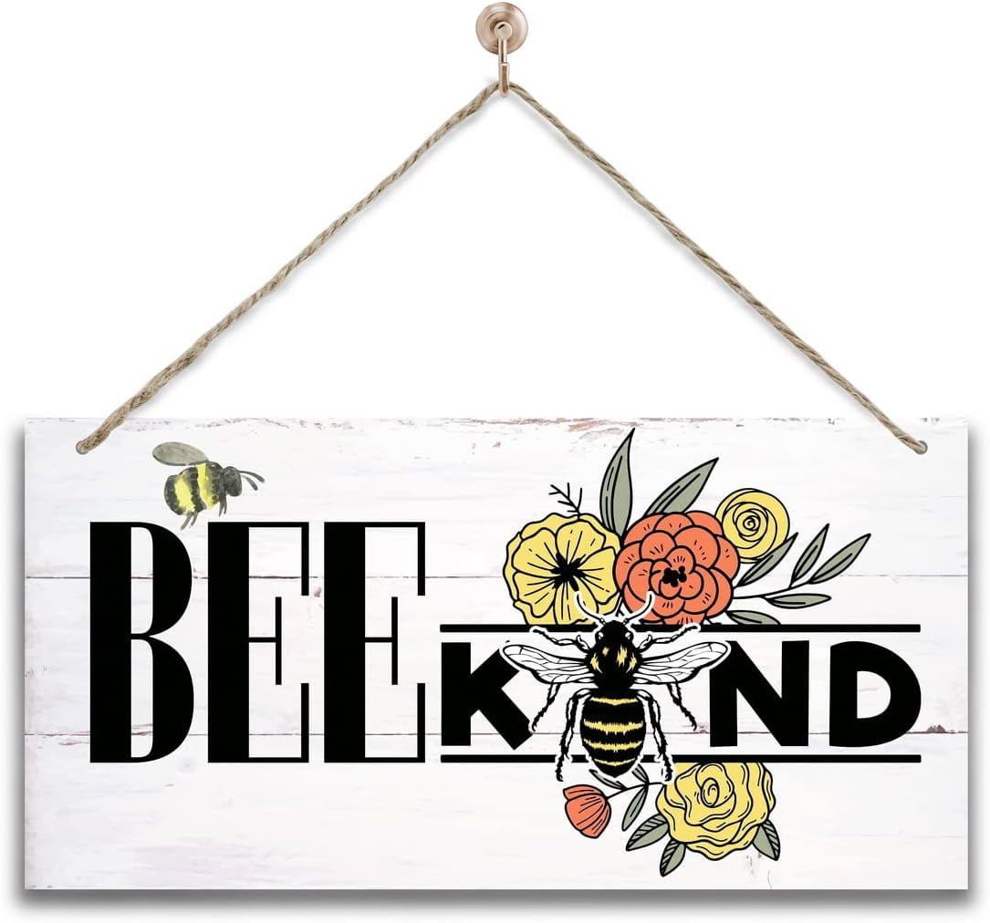 Cskhip Bumblebee Wood Signs Spring Summer Home Wooden Hanging Sign ...