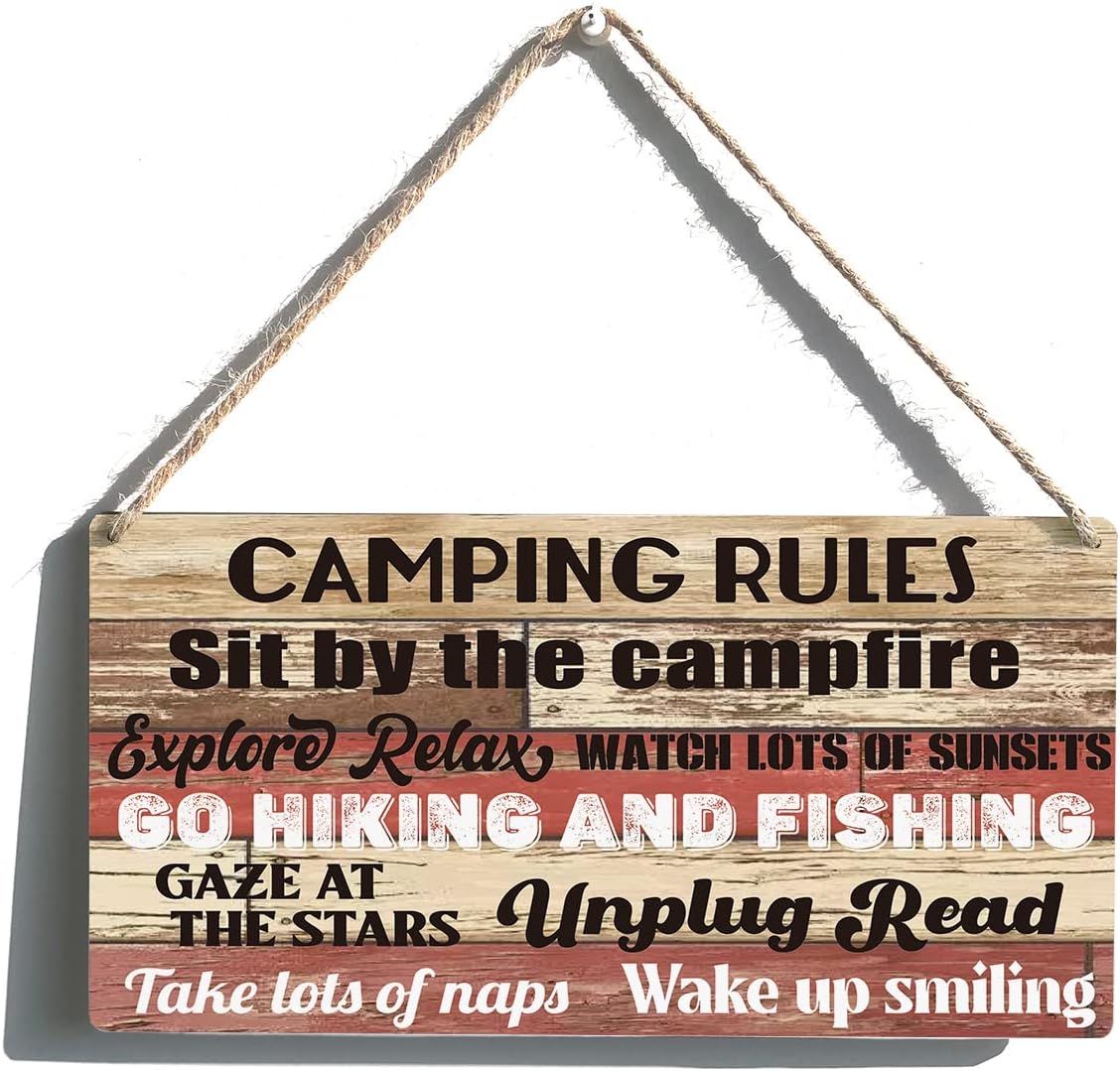 Cskhip Camping Rules Wood Signs Funny Farmhouse Sit By The Campfire ...